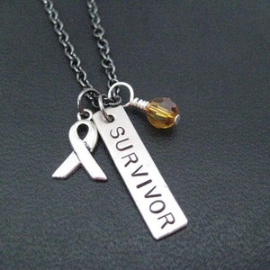 SURVIVOR Cancer Awareness Ribbon Necklace With Crystal - Choose Crystal ...