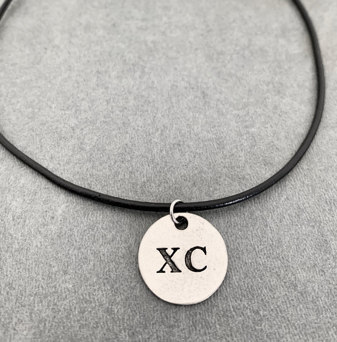 XC Round Pendant Necklace on Leather and Sterling Silver Chain - Etsy