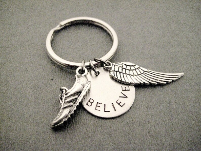 RUN BELIEVE FLY Key Chain / Bag Tag - Ball Chain or Key Ring - Running ...