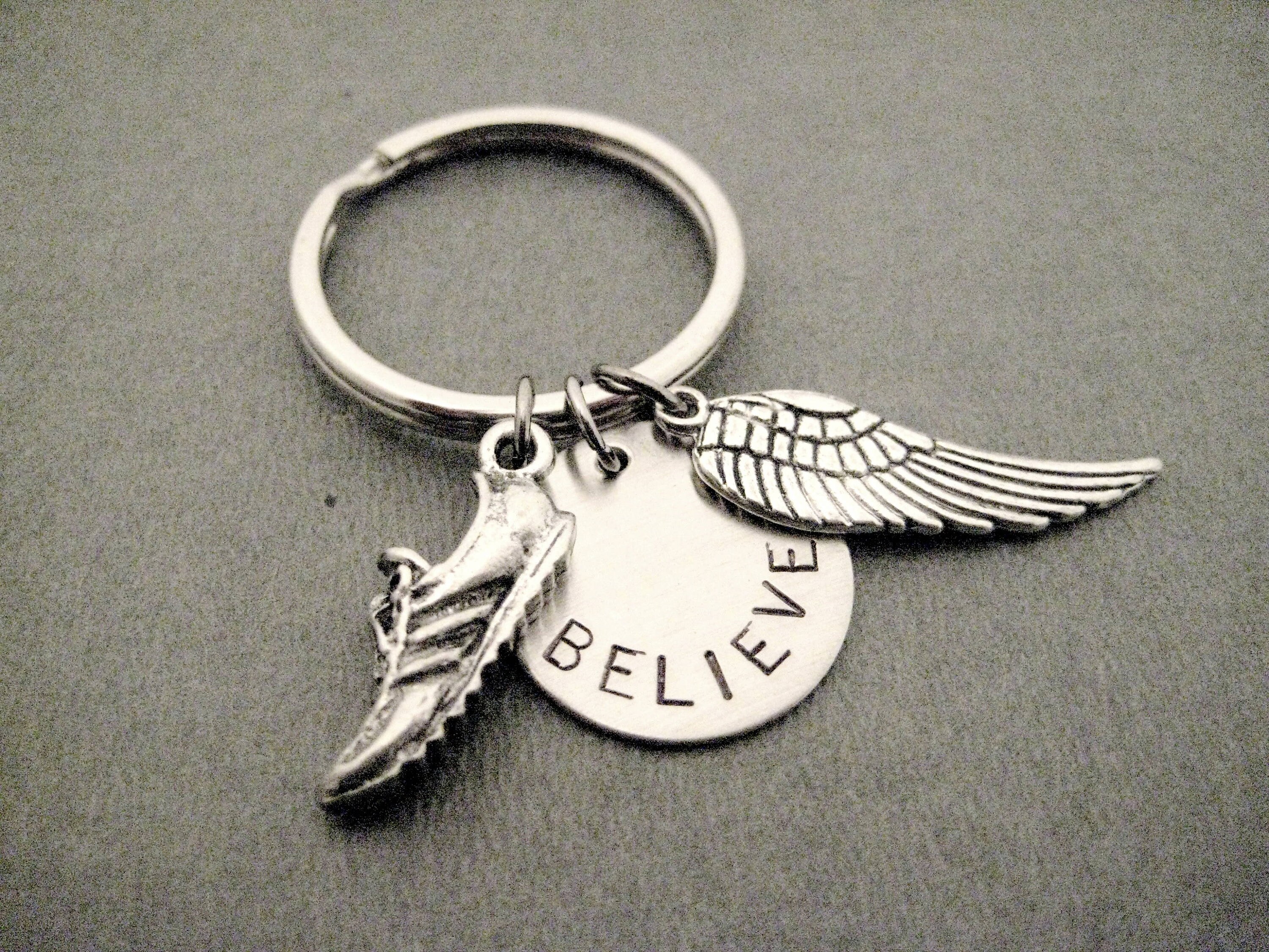 RUN BELIEVE FLY Key Chain / Bag Tag - Ball Chain or Key Ring - Running ...