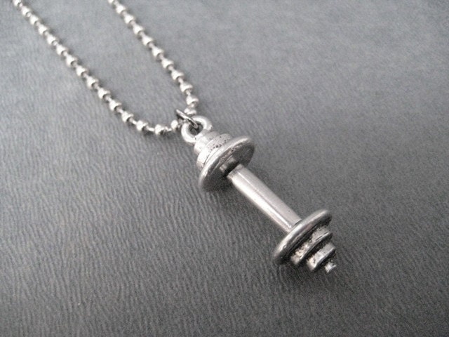 BARBELL Workout Necklace Pewter Barbell Charm Workout - Etsy
