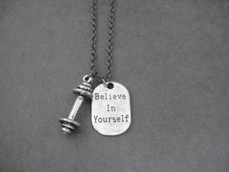 BELIEVE IN YOURSELF Barbell Pewter Dog Tag Style Necklace - Etsy