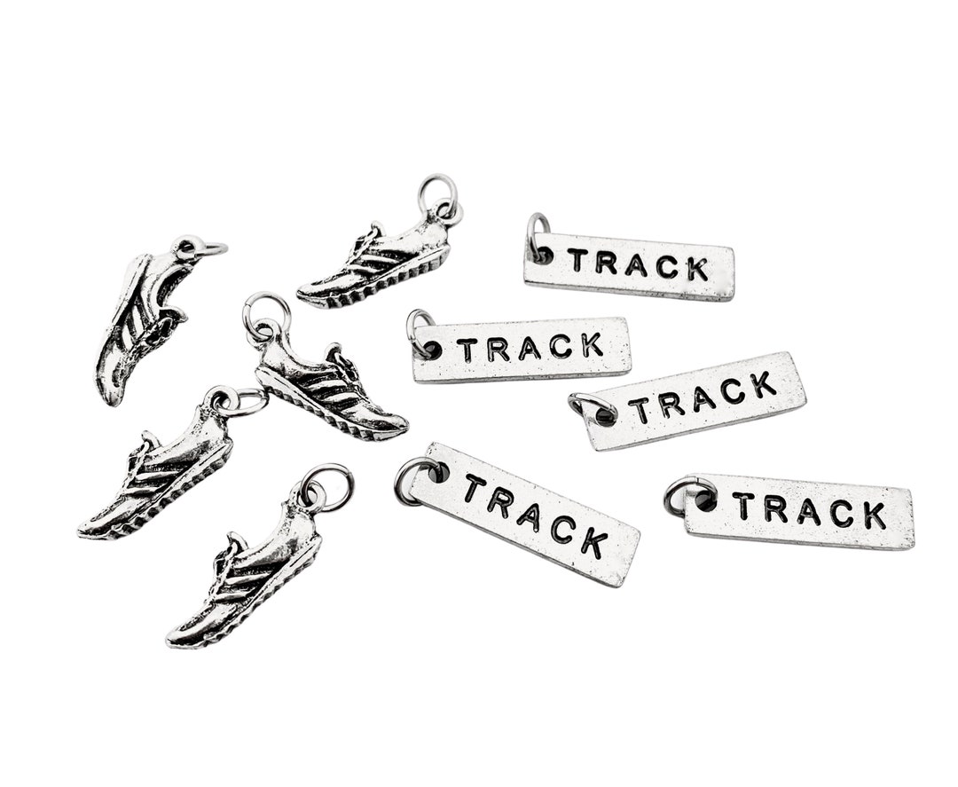 5 Pack Set - 5 Sets of RUNNING Shoe PEWTER TRACK Pendant Set - 1 Pewter ...