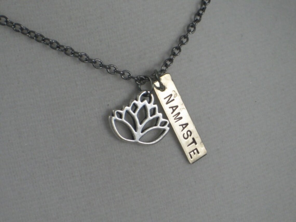 LOTUS FLOWER NAMASTE Yoga Necklace - Yoga Jewelry - Lotus Flower ...