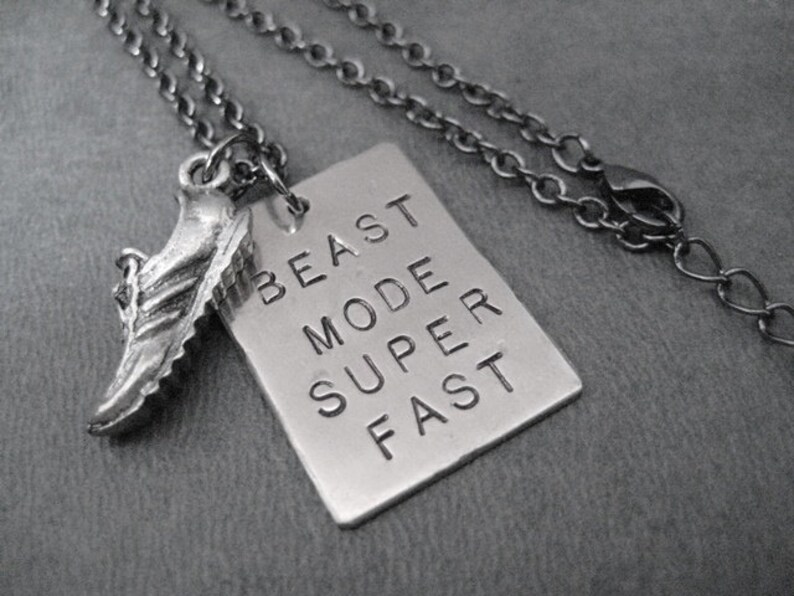 BEAST Mode SUPER FAST With Running Shoe Necklace on Gunmetal - Etsy