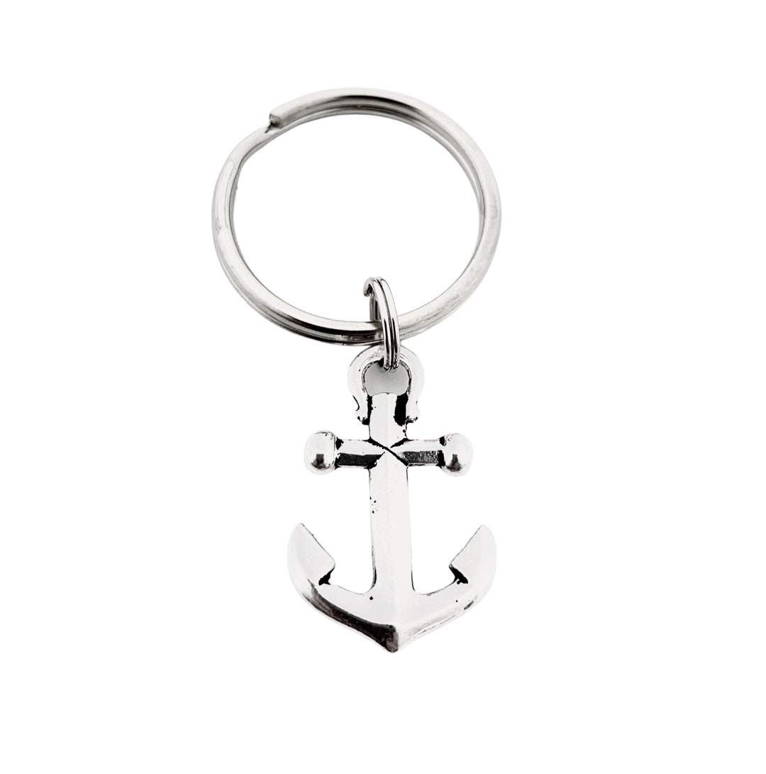 ANCHOR Key Chain / Bag Tag - Pewter Earth Charm on 4 Inch Ball Chain or ...