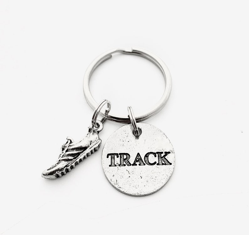 TRACK Round Pewter Pendant Key Chain - Pewter Running Shoe Charm and ...