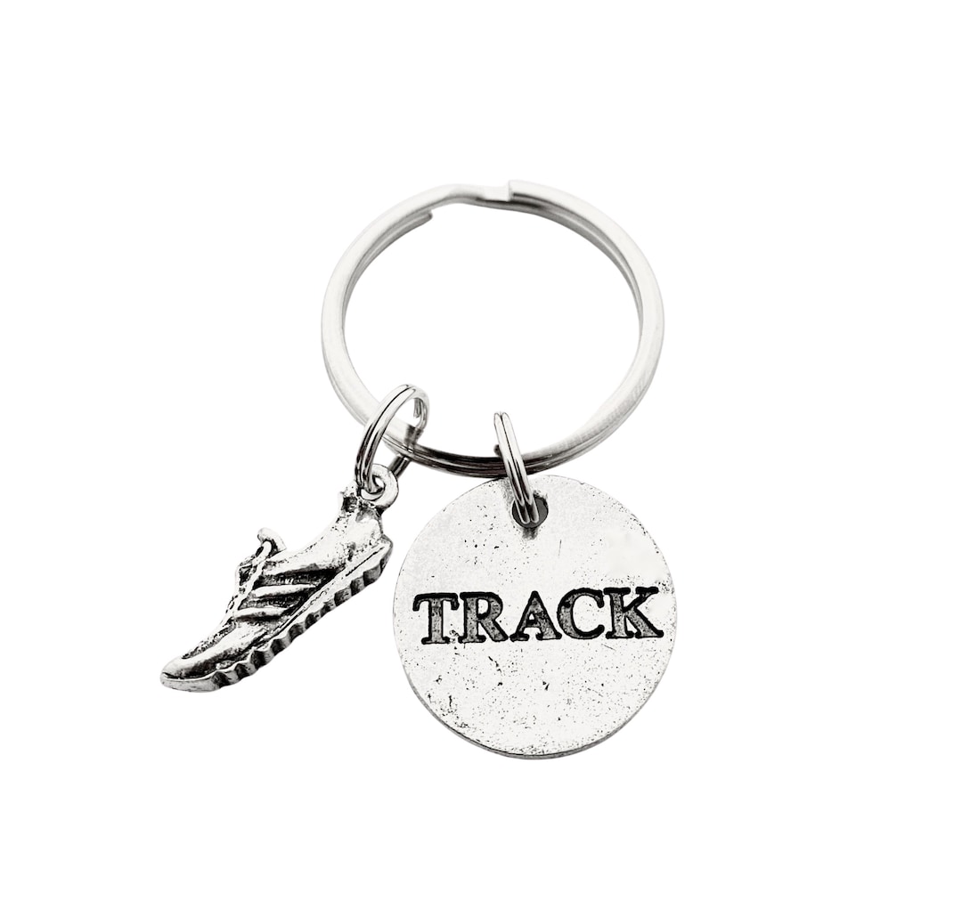 TRACK Round Pewter Pendant Key Chain - Pewter Running Shoe Charm and ...