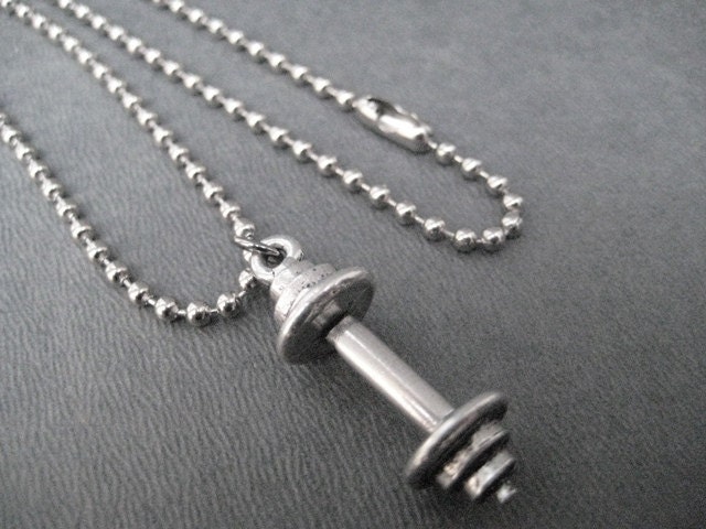 BARBELL Workout Necklace Pewter Barbell Charm Workout | Etsy