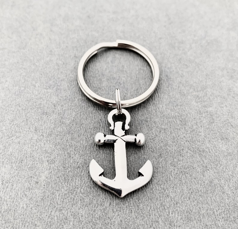 ANCHOR Key Chain / Bag Tag - Pewter Earth Charm on 4 Inch Ball Chain or ...