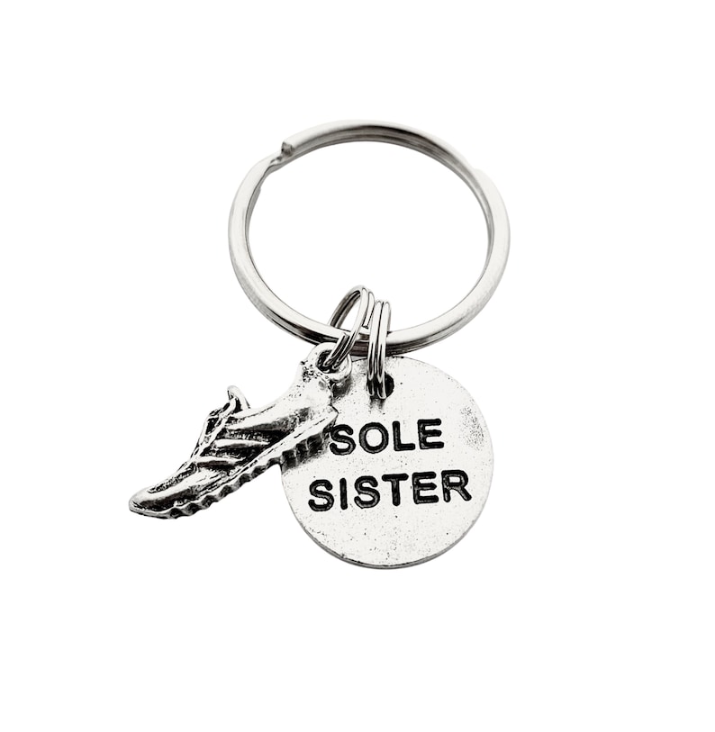 SOLE SISTER Pewter Key Chain / Bag Tag With Pewter Runner Shoe Charm ...