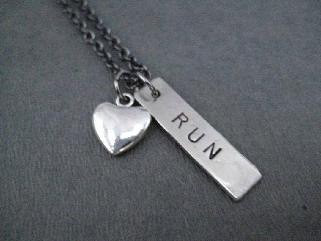 LOVE to RUN With Puffed Heart - Running Necklace on Gunmetal Chain ...