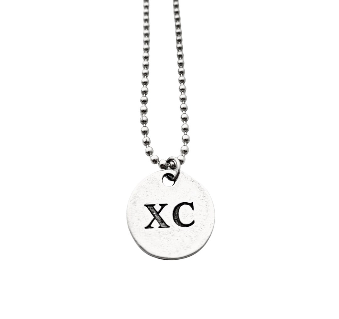 XC Round Pendant Necklace Pewter Charm on Stainless Steel Ball Chain ...