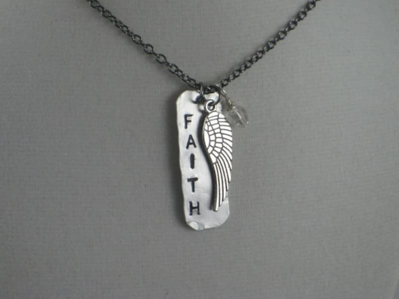 FAITH With WING Necklace Rustic Artisan Aluminum Dog Tag - Etsy
