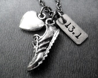 LOVE to RUN With Puffed Heart Running Necklace on Gunmetal - Etsy