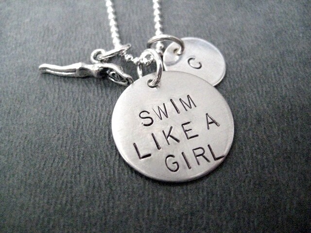 SWIM Like a GIRL Sterling Silver Swimmer Necklace With Initial Pendant ...