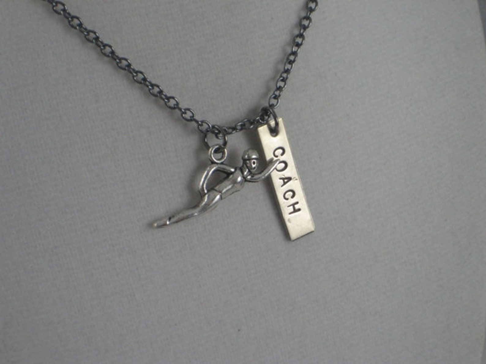 SWIM COACH Necklace - Swimming Necklace on Gunmetal Chain - Swimmer ...