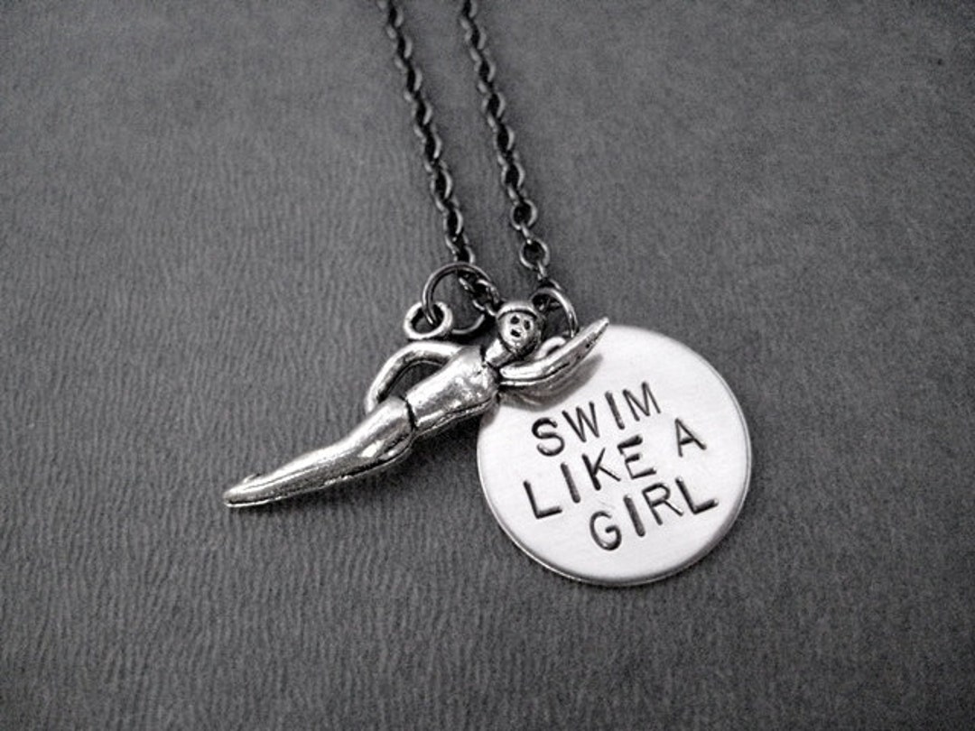 SWIM Like a GIRL Swim Necklace - Swimming Necklace on Gunmetal Chain ...
