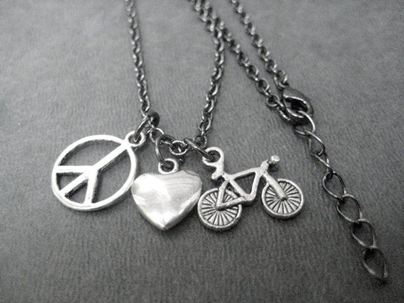 PEACE LOVE BIKE Triathlon Necklace - Running Jewelry - Biking Jewelry ...