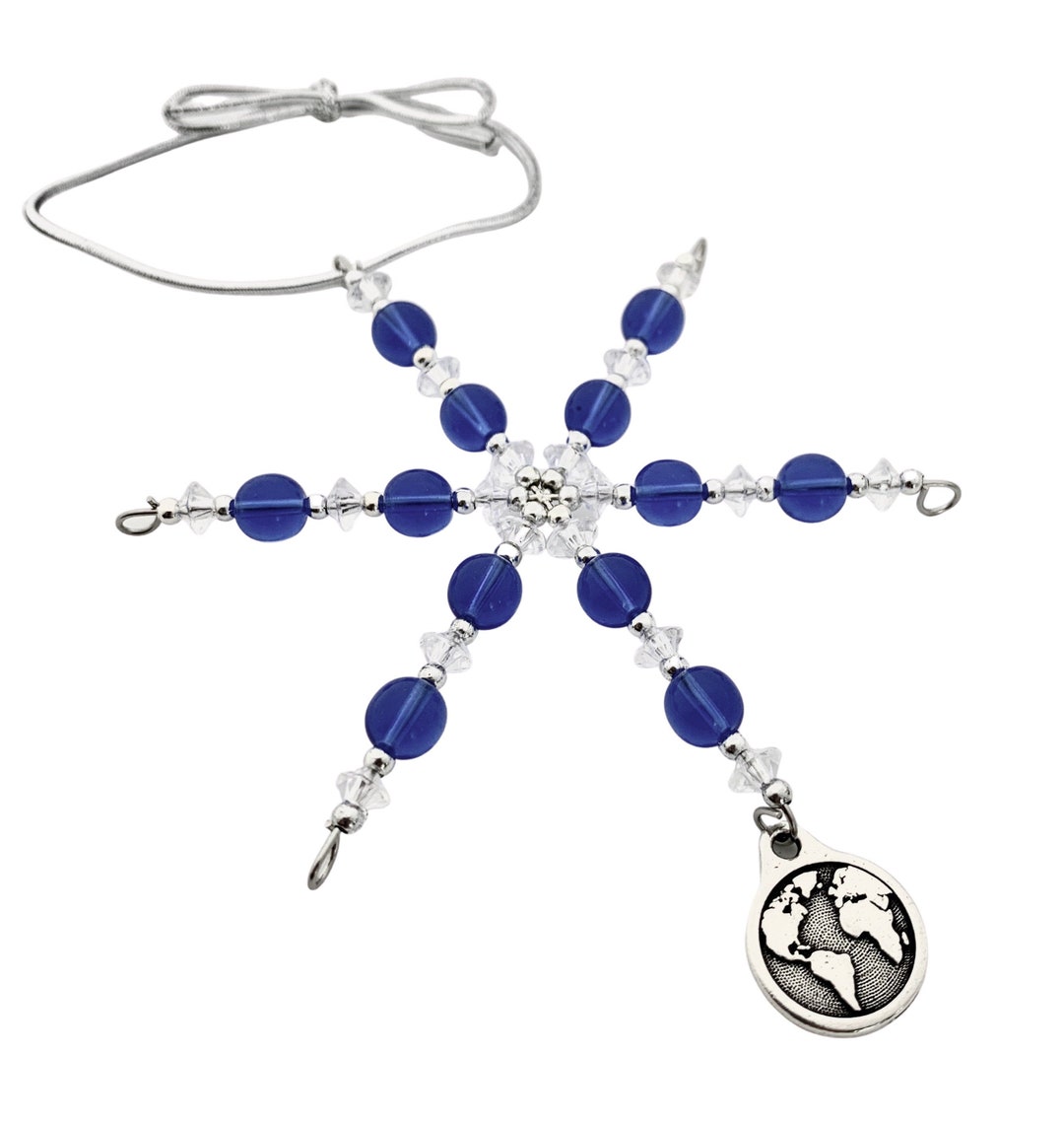 World Earth Beaded Snowflake Christmas Ornament/gift Tag With Pewter ...