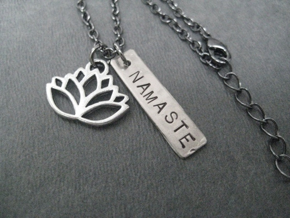 LOTUS FLOWER NAMASTE Yoga Necklace - Yoga Jewelry - Lotus Flower ...