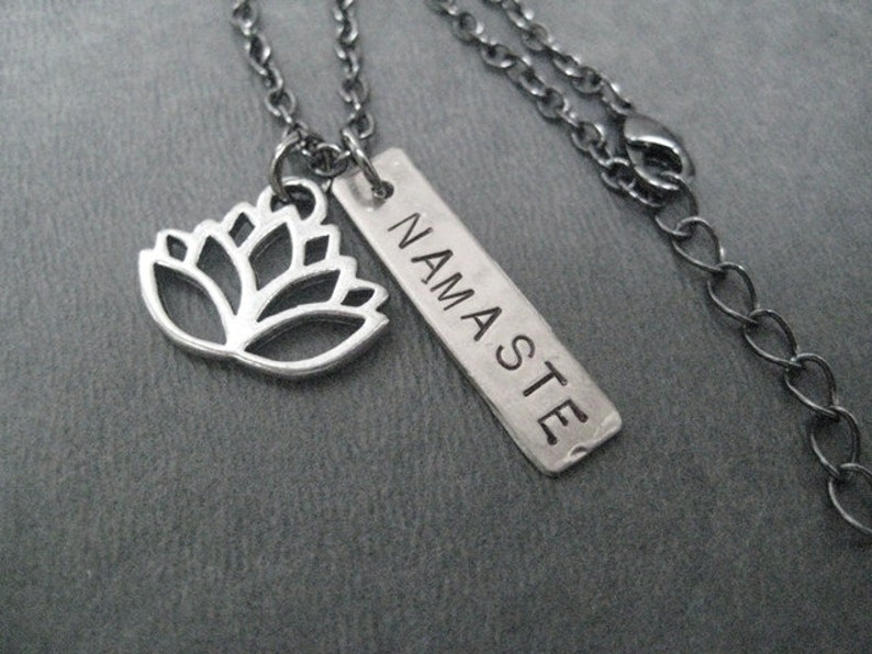 LOTUS FLOWER NAMASTE Yoga Necklace - Yoga Jewelry - Lotus Flower ...