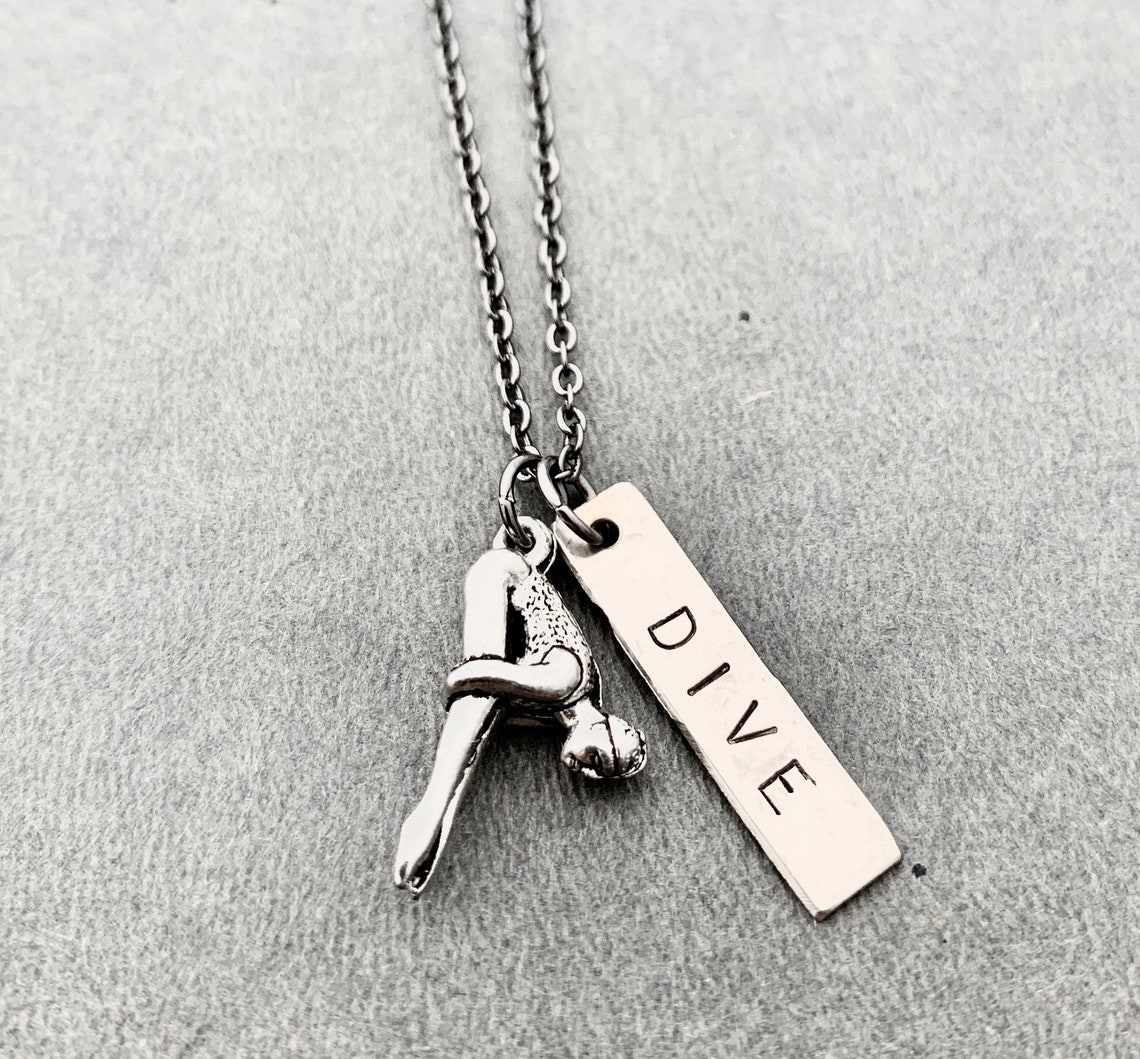 DIVE Necklace - Diving Necklace on Gunmetal Chain - Diver Jewelry ...