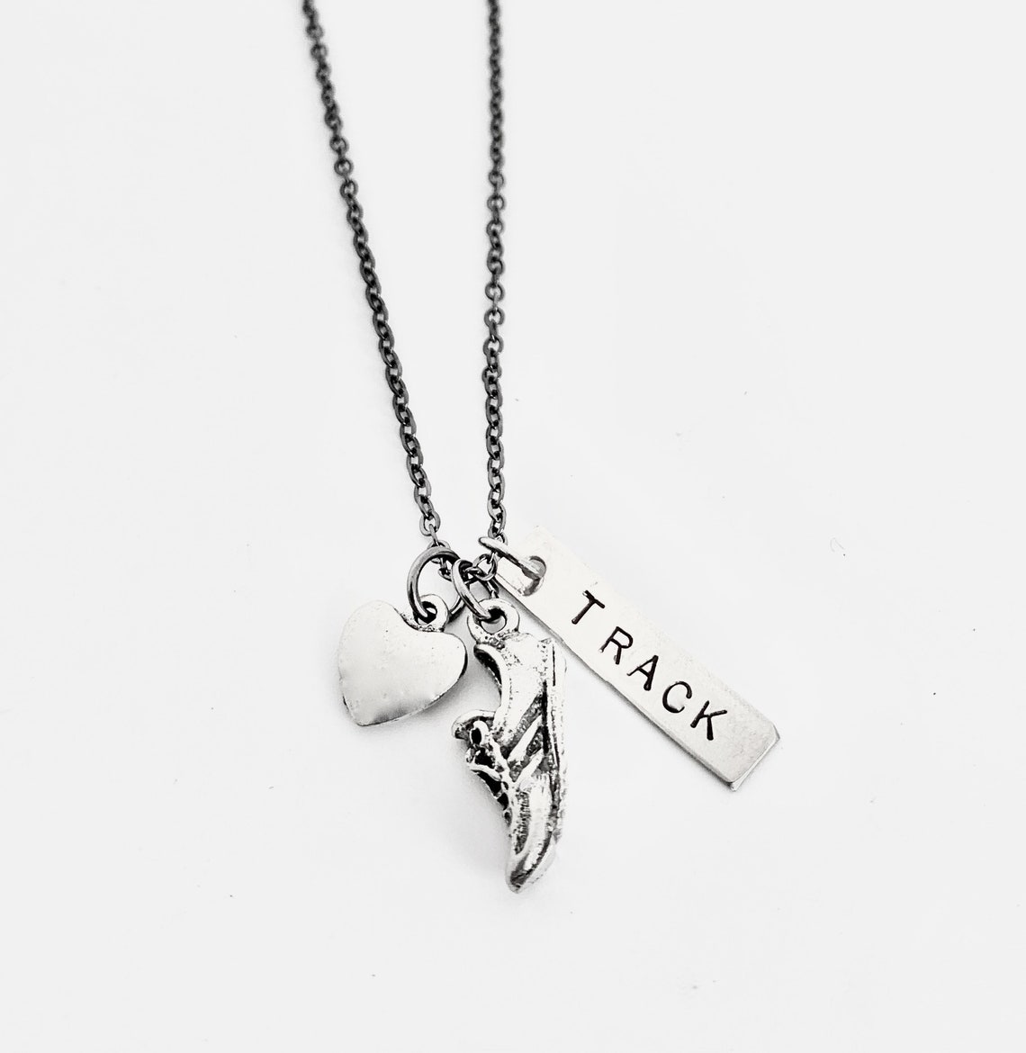 Love to Run TRACK Necklace 3 Pendants on Gunmetal Chain - Etsy