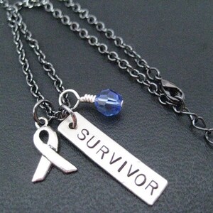 SURVIVOR Cancer Awareness Ribbon Necklace With Crystal - Choose Crystal ...