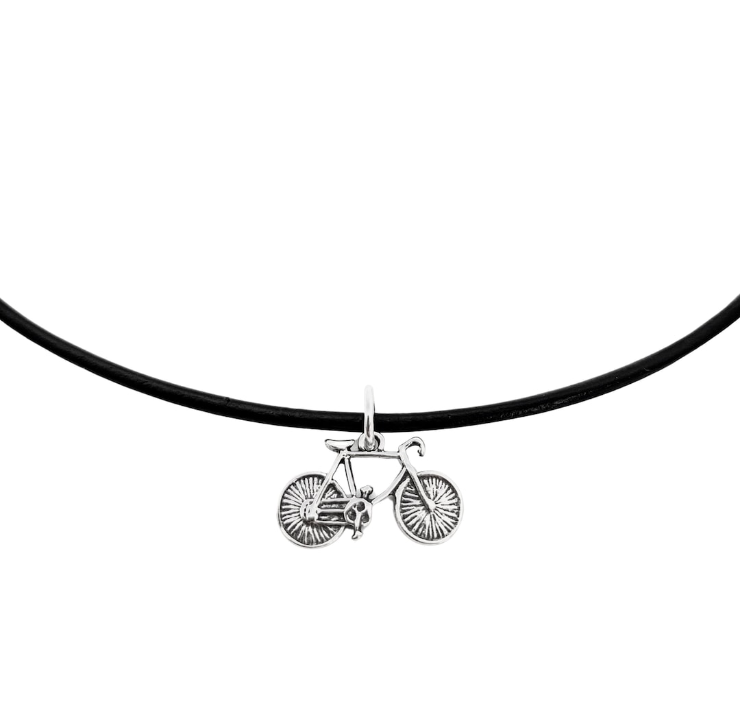 BIKE - Leather and Sterling Silver Bike Necklace - 17 3/4 or 19 1/2 ...