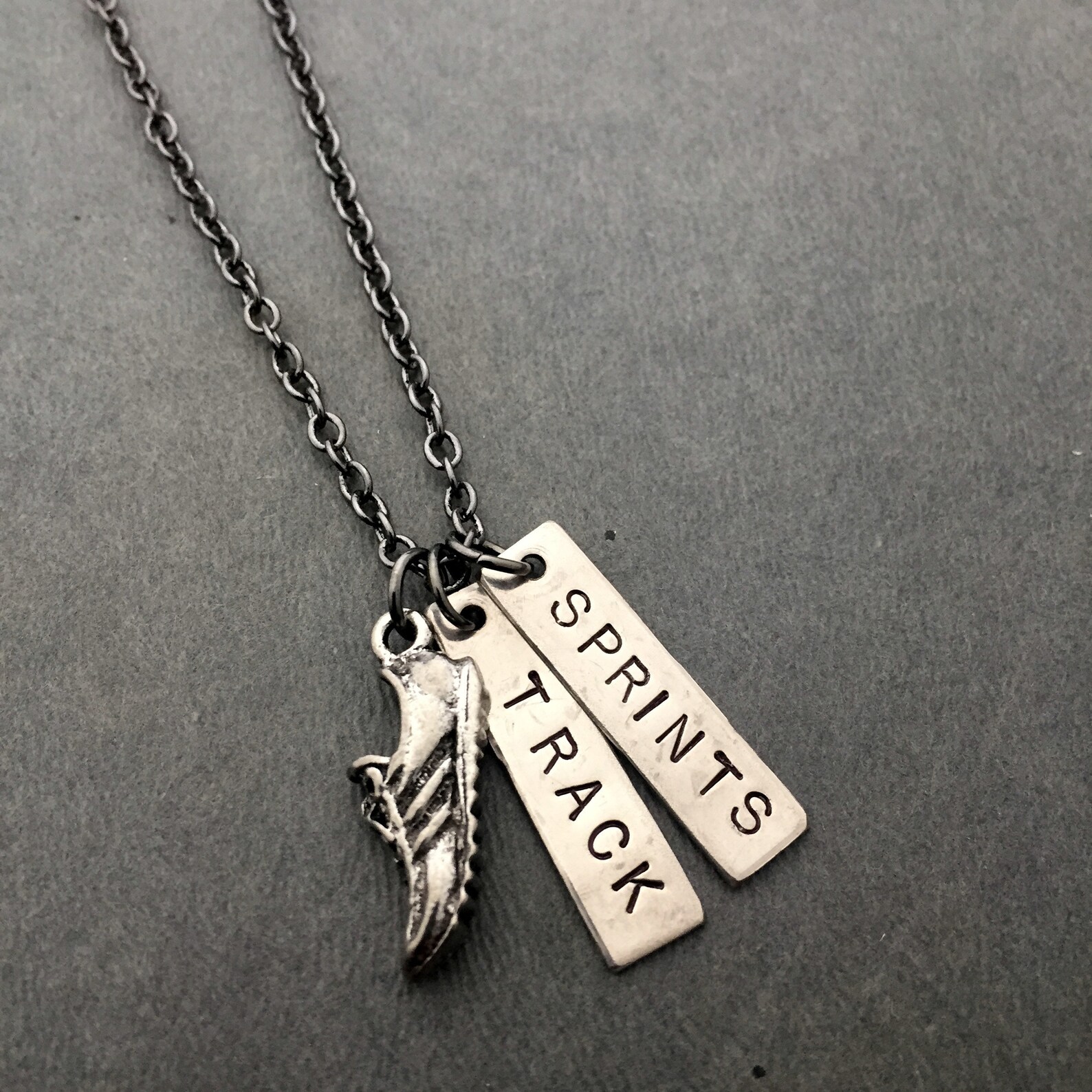 RUN TRACK SPRINTS Necklace Running Necklace on Gunmetal | Etsy