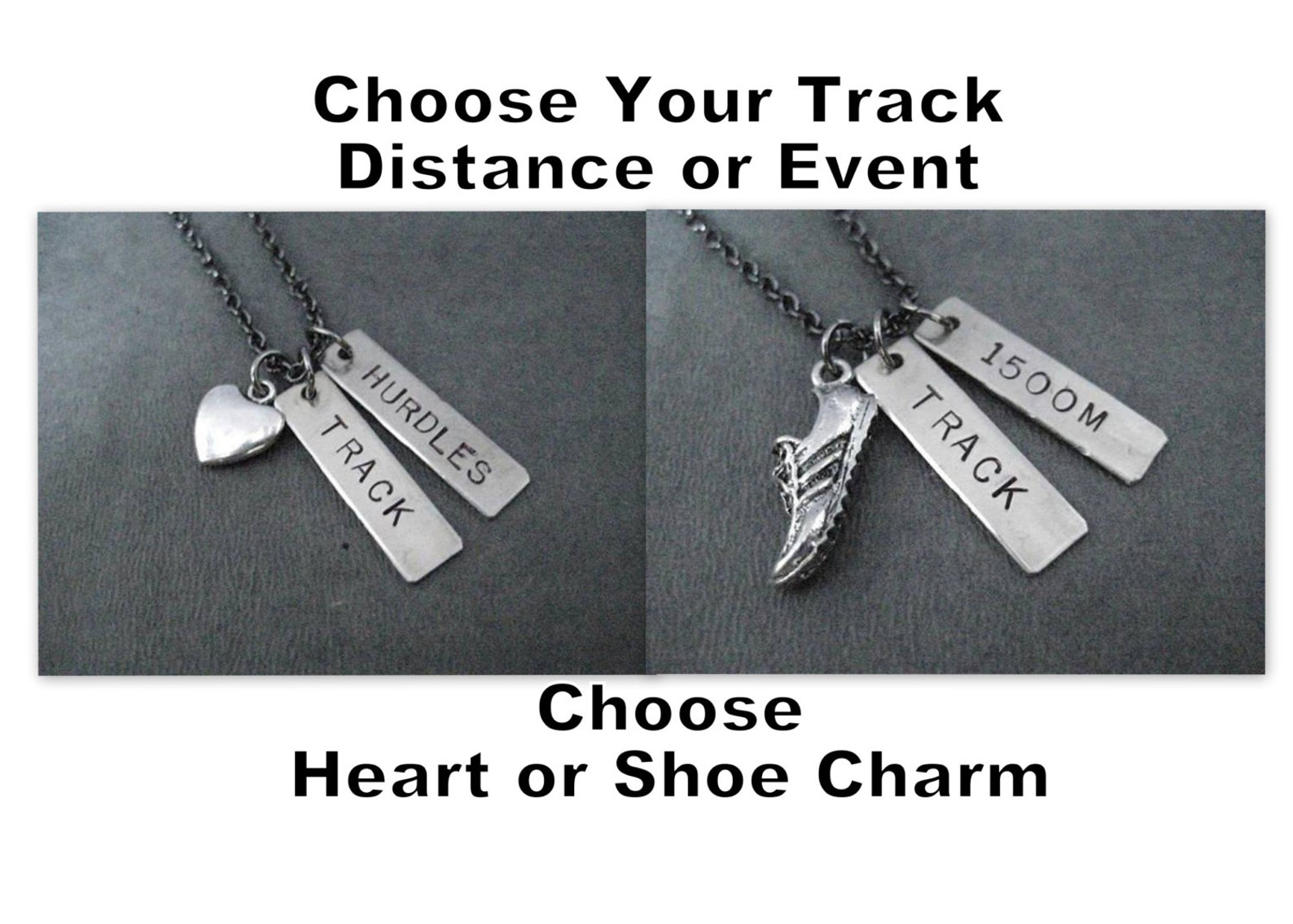 TRACK DISTANCE or EVENT Necklace Heart or Shoe Charm Track | Etsy