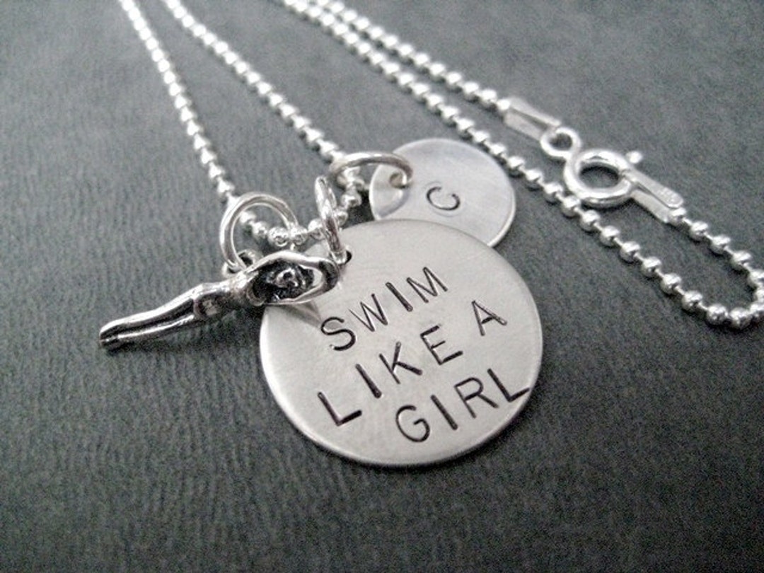SWIM Like a GIRL Sterling Silver Swimmer Necklace With Initial Pendant ...
