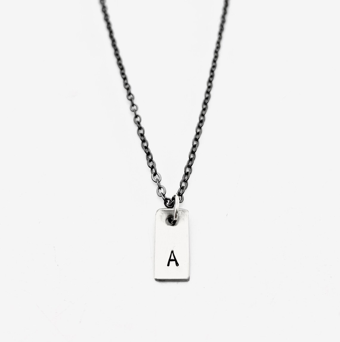 Rectangle INITIAL Necklace Hand Stamped Hand Hammered - Etsy