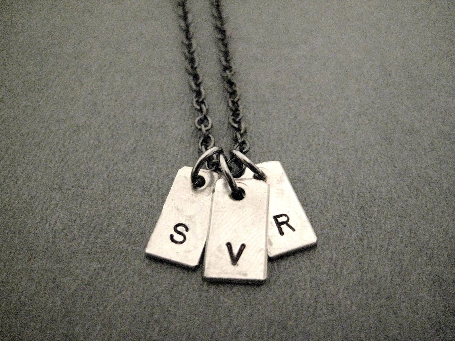 Rectangle DOUBLE INITIAL Necklace - 2 Hand Stamped Hand Hammered ...