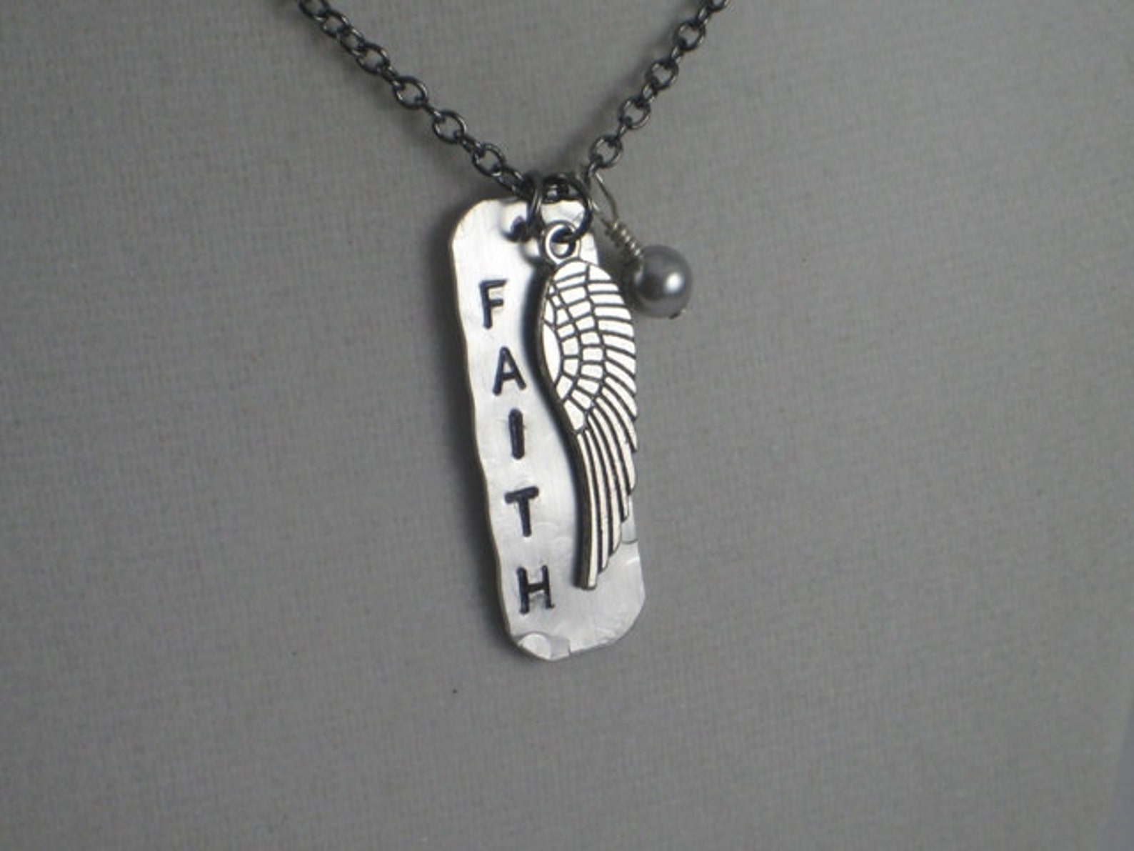FAITH With WING Necklace Rustic Artisan Aluminum Dog Tag - Etsy