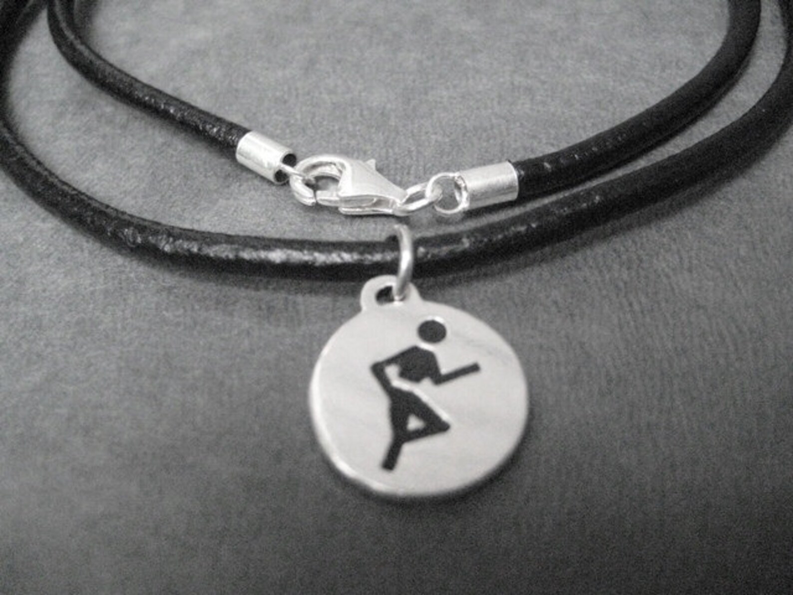 RUN Round Sterling Silver Runner Necklace on Leather and - Etsy