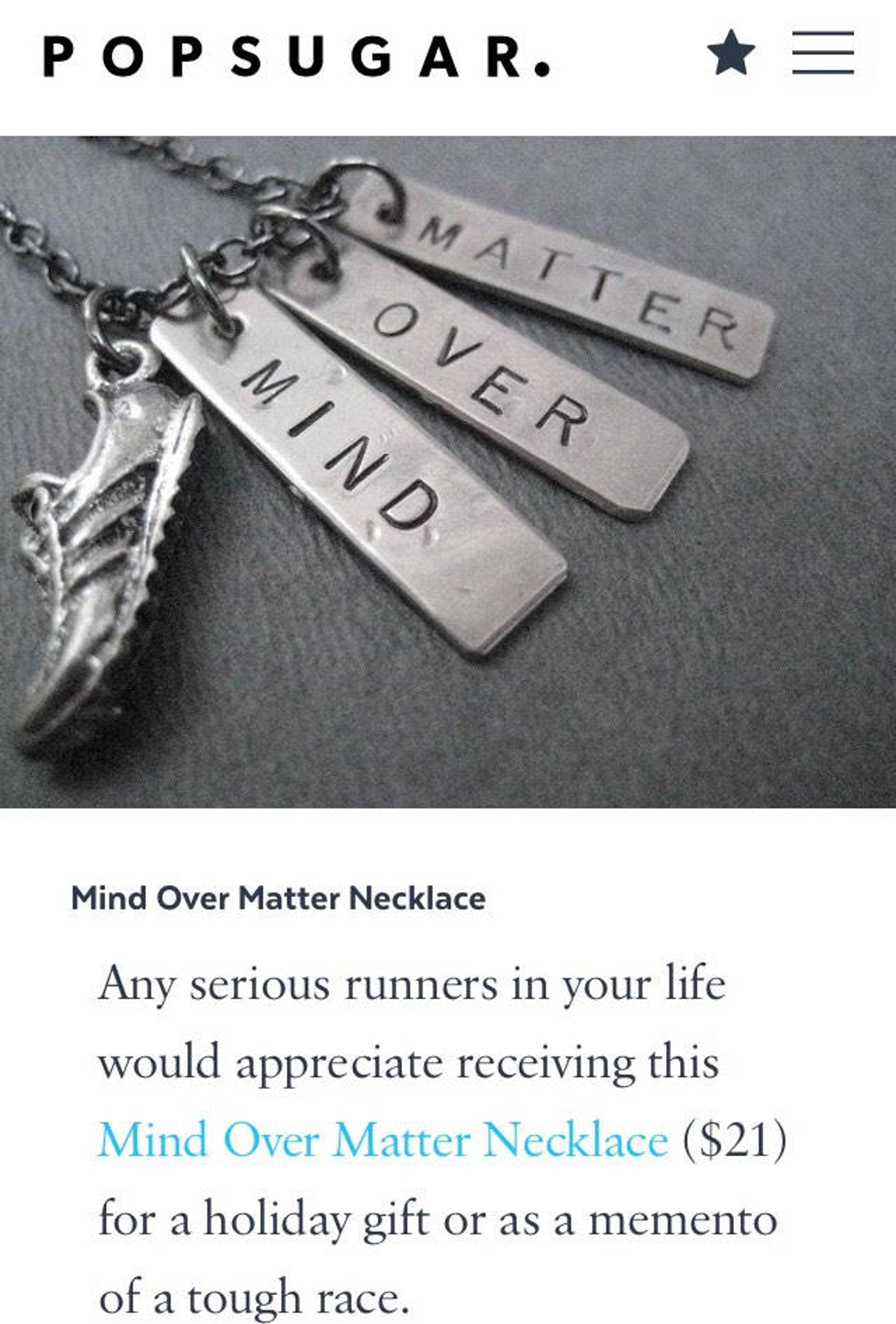 MIND OVER MATTER Running Shoe Necklace - Motivational Inspirational ...