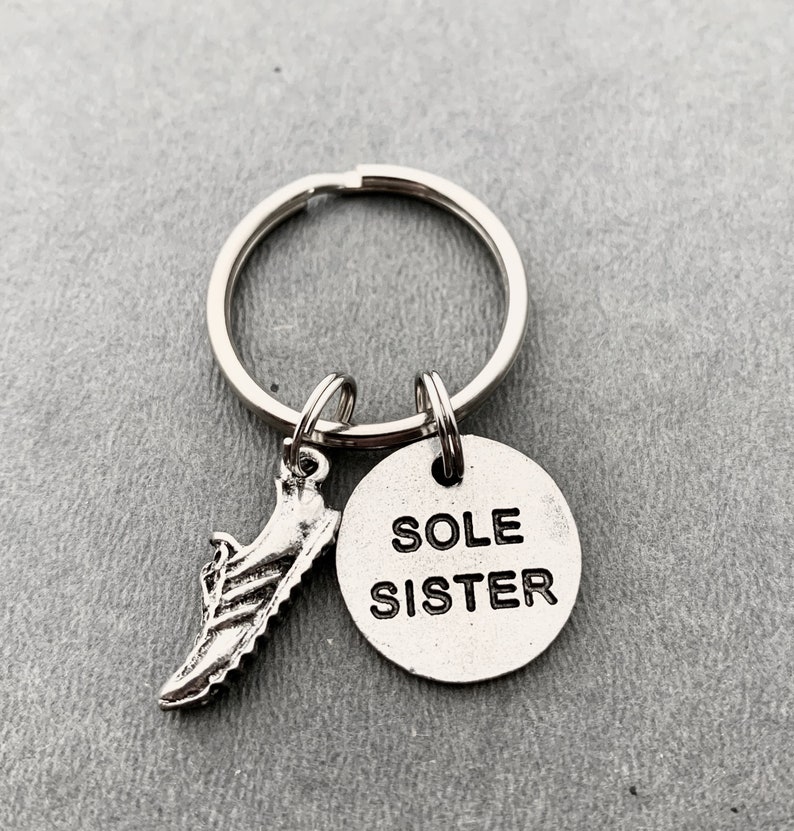 SOLE SISTER Pewter Key Chain / Bag Tag With Pewter Runner Shoe Charm ...