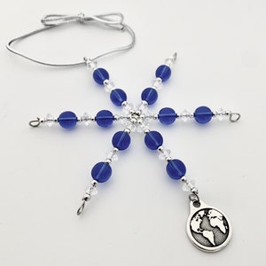 World Earth Beaded Snowflake Christmas Ornament/gift Tag With Pewter ...