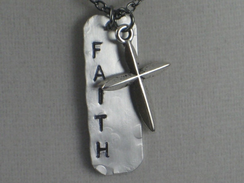 FAITH With CROSS Necklace Rustic Artisan Aluminum Dog Tag - Etsy
