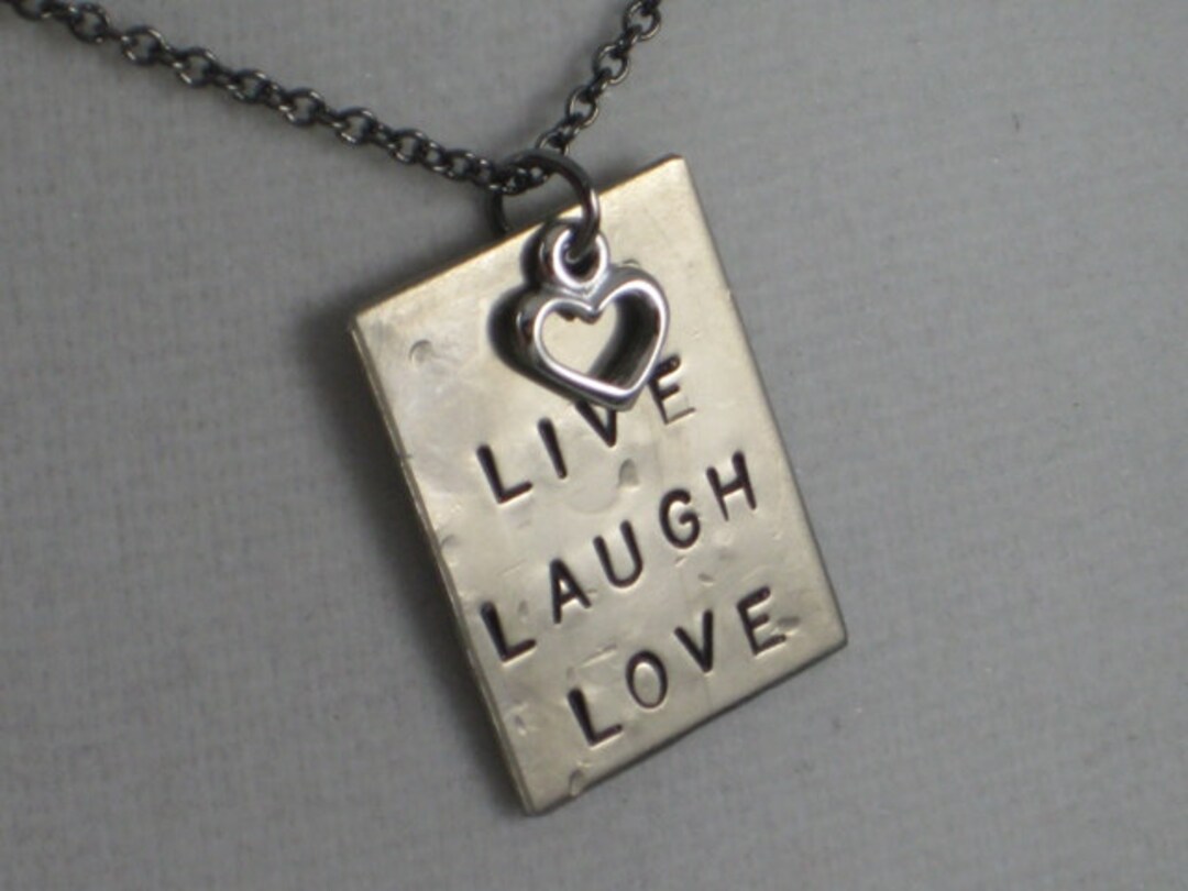 LIVE LAUGH LOVE With Heart Necklace - Life Motto Necklace on Gunmetal ...