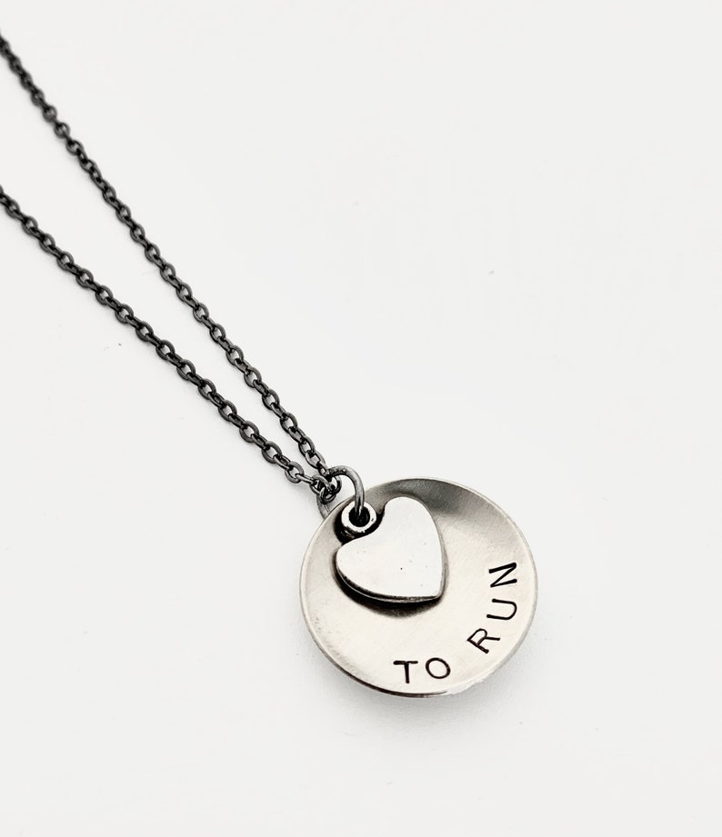 LOVE heart TO RUN Running Necklace on Gunmetal Chain - Etsy