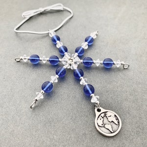 World Earth Beaded Snowflake Christmas Ornament/gift Tag With Pewter ...