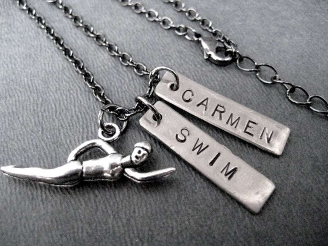 SWIM Necklace With Custom Name, Date, School or Year Pendant - Swimming ...