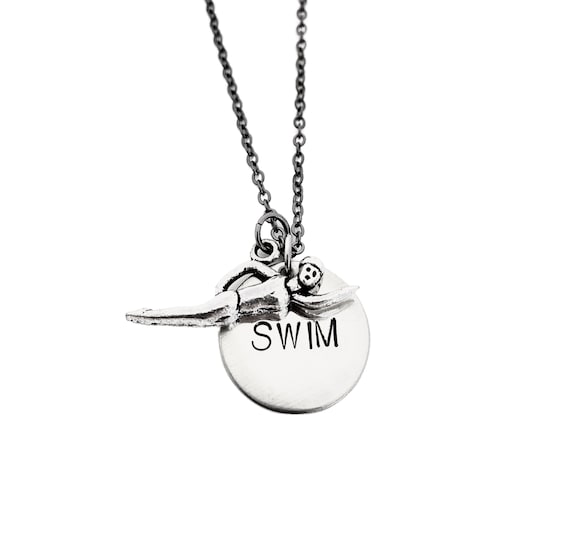 SWIM Girl SWIM Necklace Swimming Necklace With Swimmer Girl | Etsy