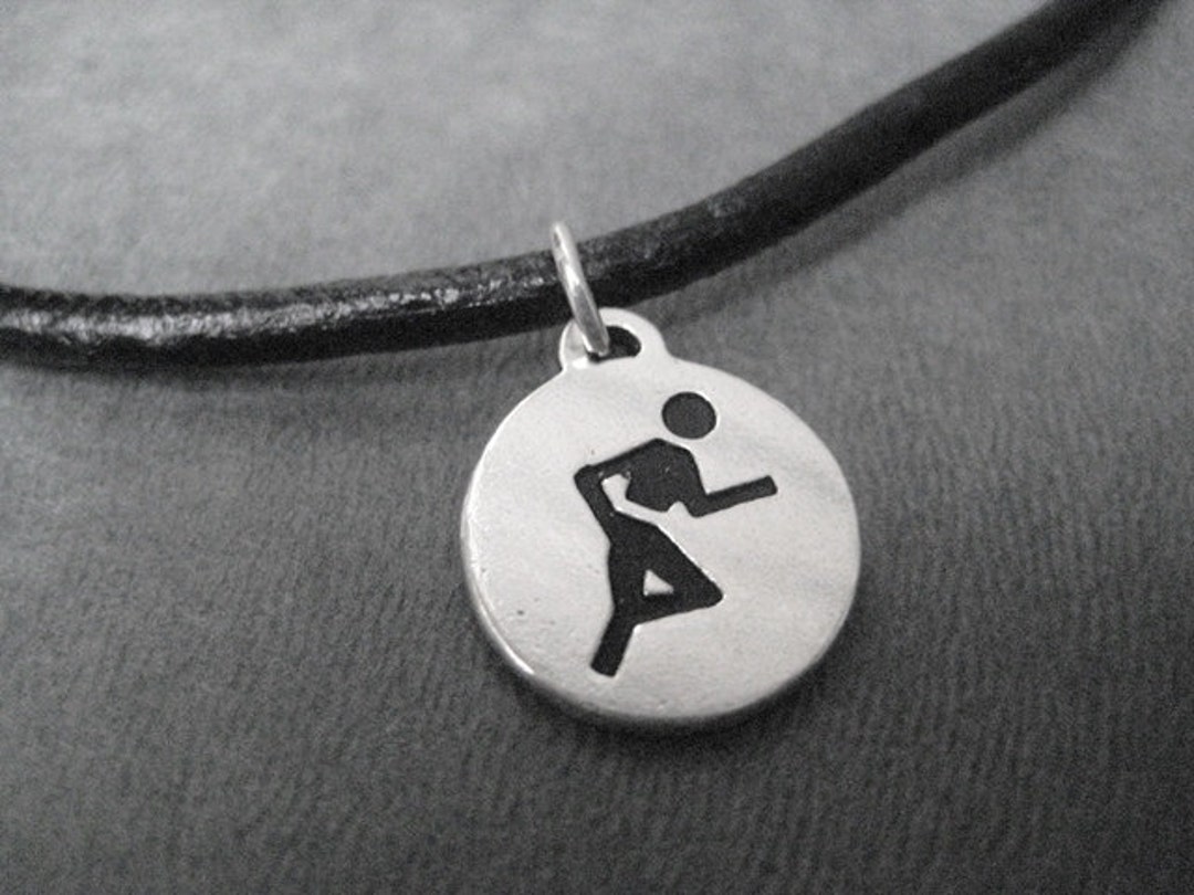 RUN Round Sterling Silver Runner Necklace on Leather and Sterling ...