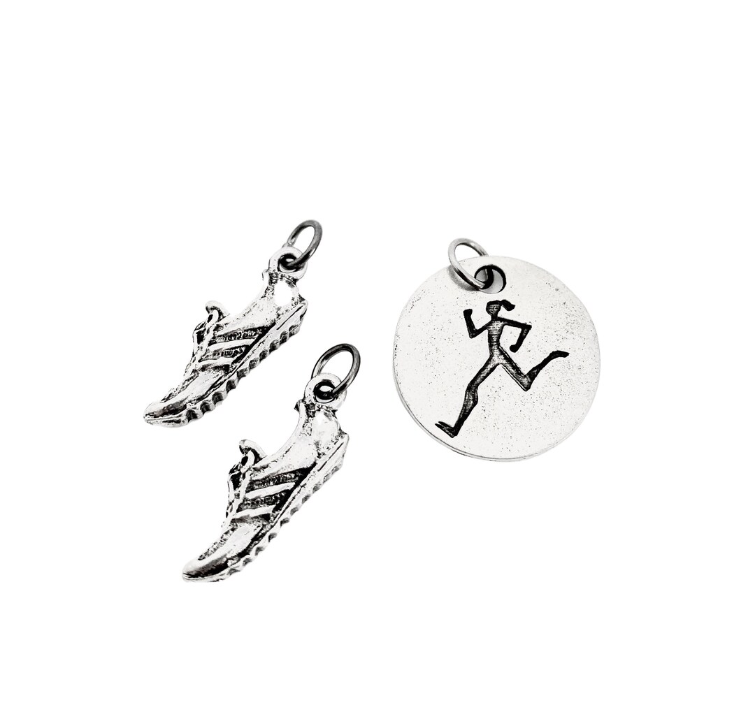 Pewter Running Charms Set: Shoe Charms and Runner Girl Pendant - Etsy