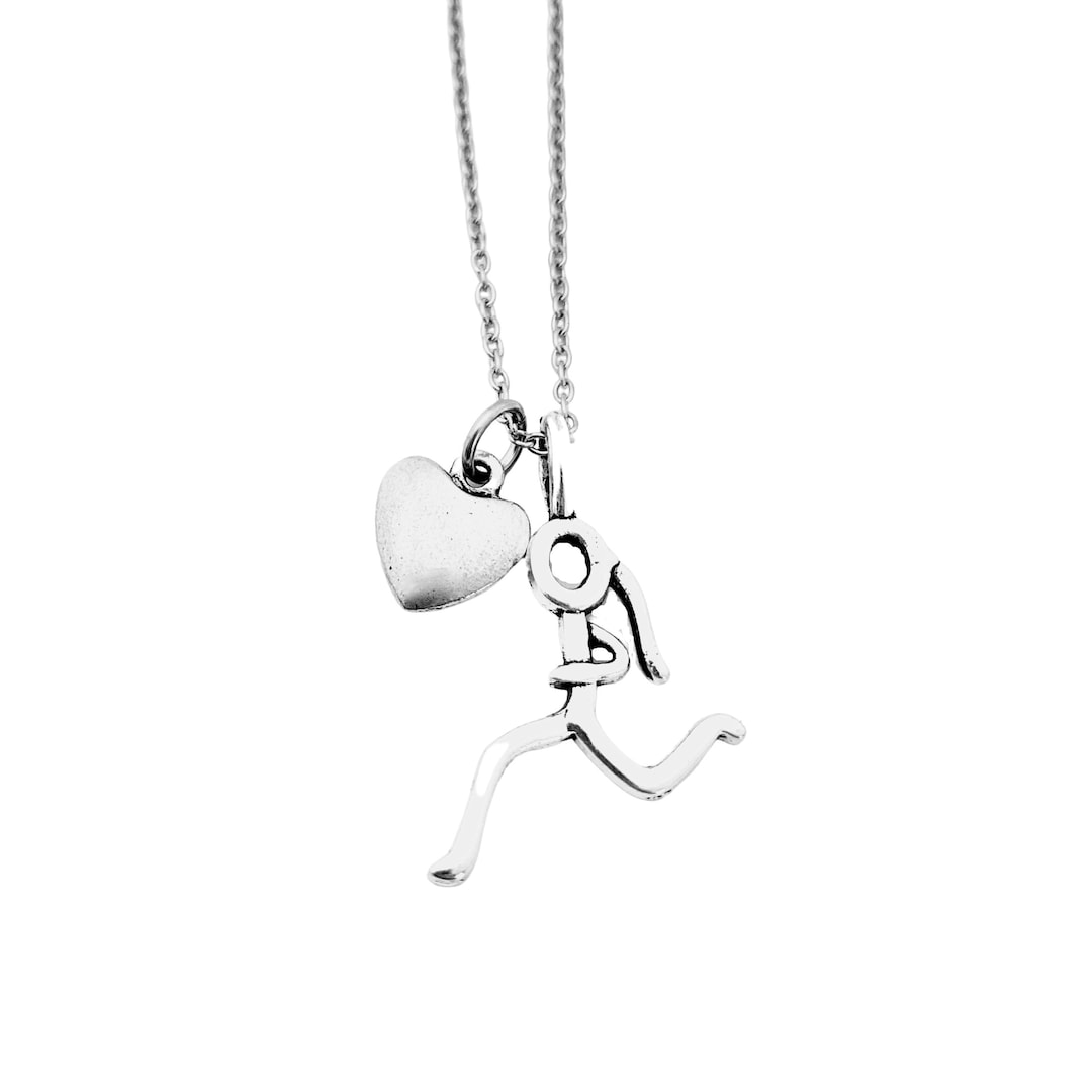 HEART of a RUNNER GIRL Necklace Pewter Heart Charm and Pewter Stick ...