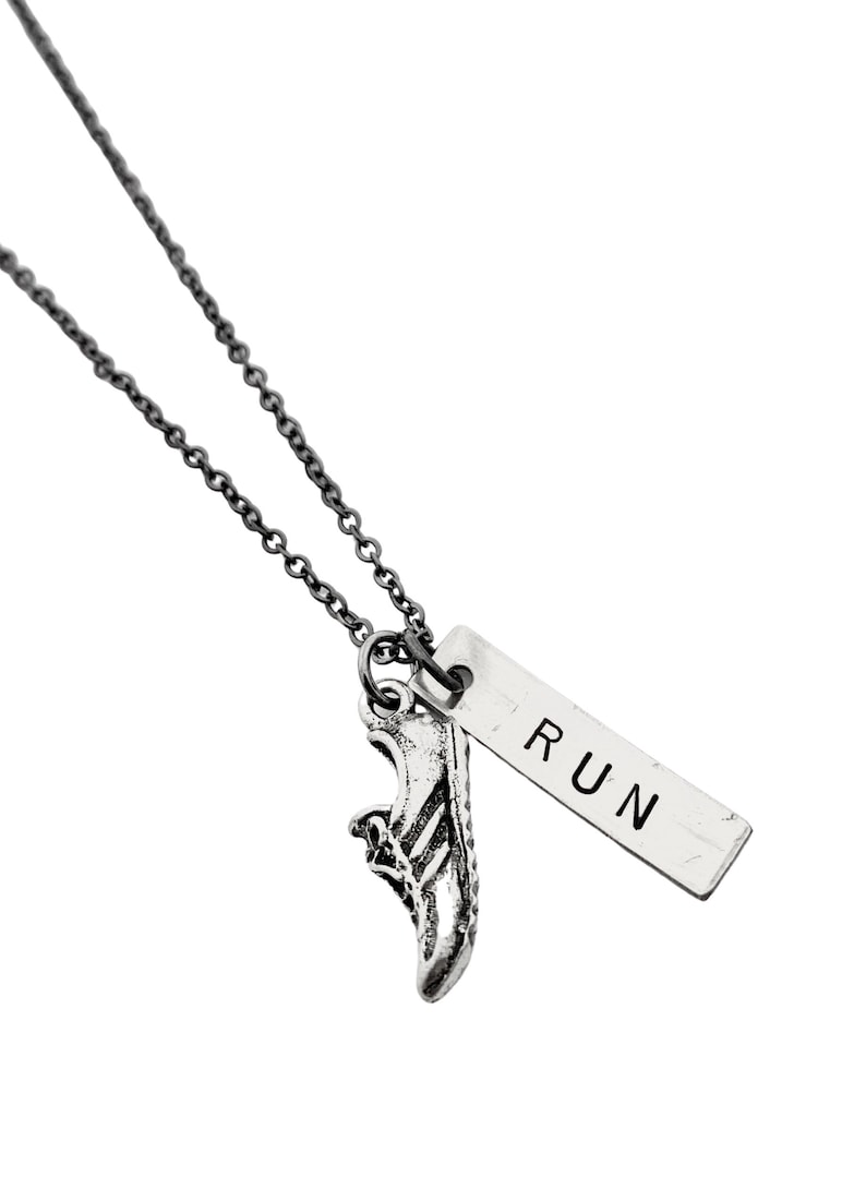 RUN RUNNER RUN Necklace Running Necklace on Gunmetal Chain - Etsy